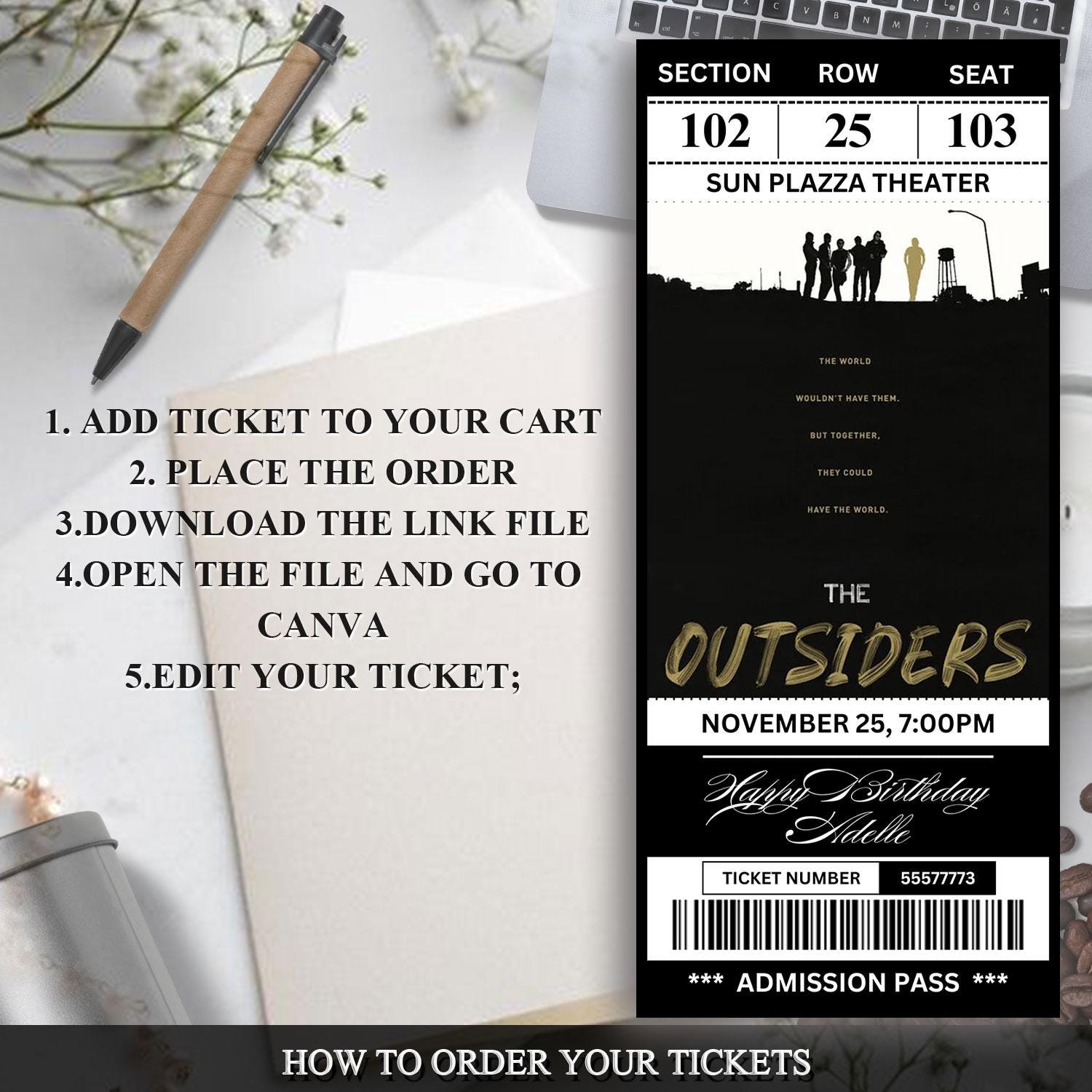 Printable Canva the OUTSIDERS Musical Ticket Template, the OUTSIDERS ...