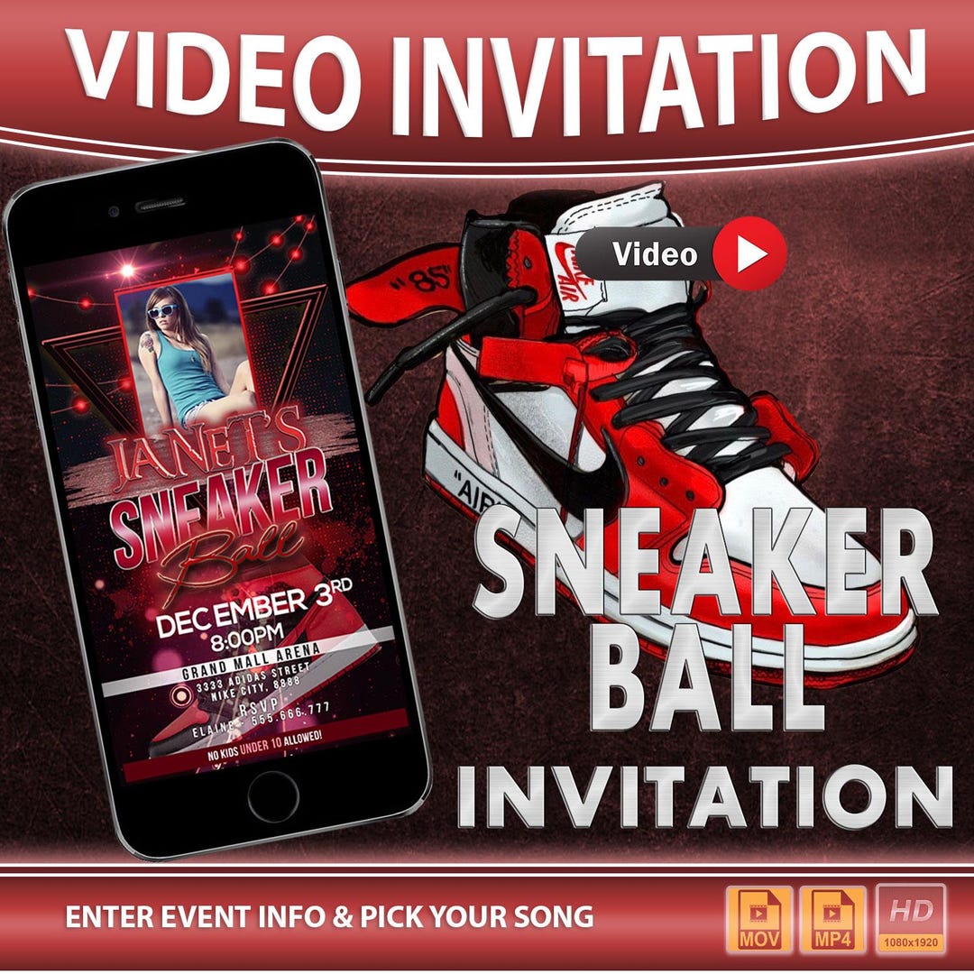 Sneaker Ball Birthday Party Video Invitation, Smartphone Video Invite ...