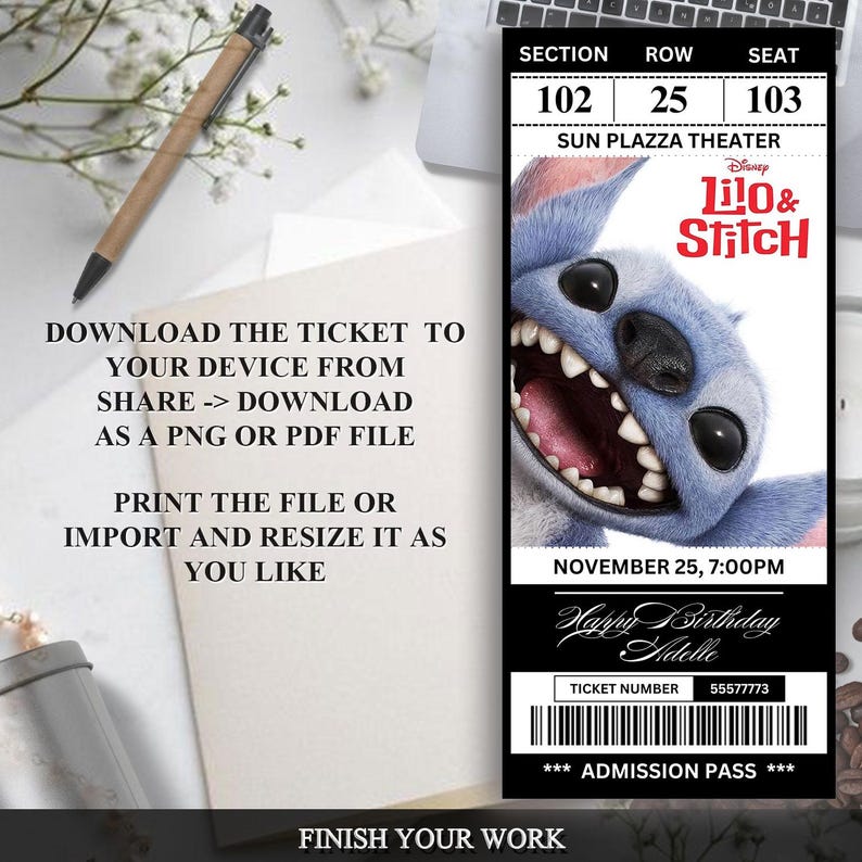 Custom Printable Editable Stitch Ticket, Lilo and Stitch Birthday ...