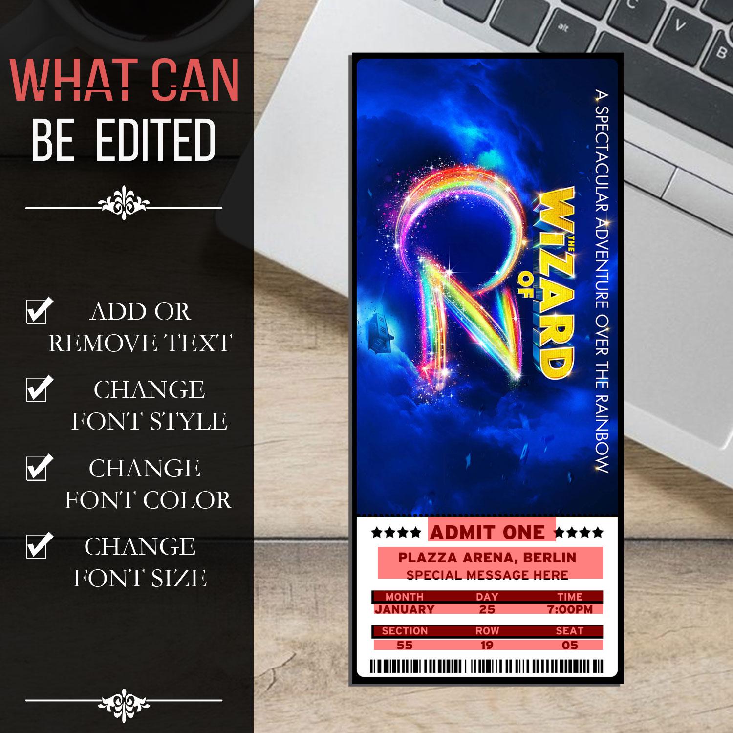 INSTANTLY EDIT Wizard of OZ Ticket Stub Template, Broadway Show Tickets ...