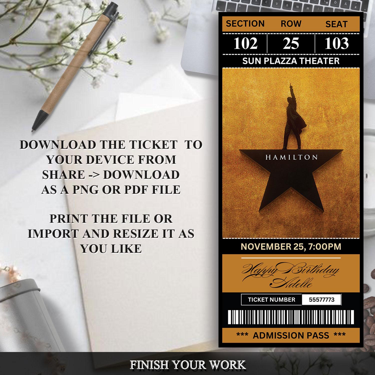 Printable Hamilton Broadway Surprise Ticket, Hamilton the Musical ...