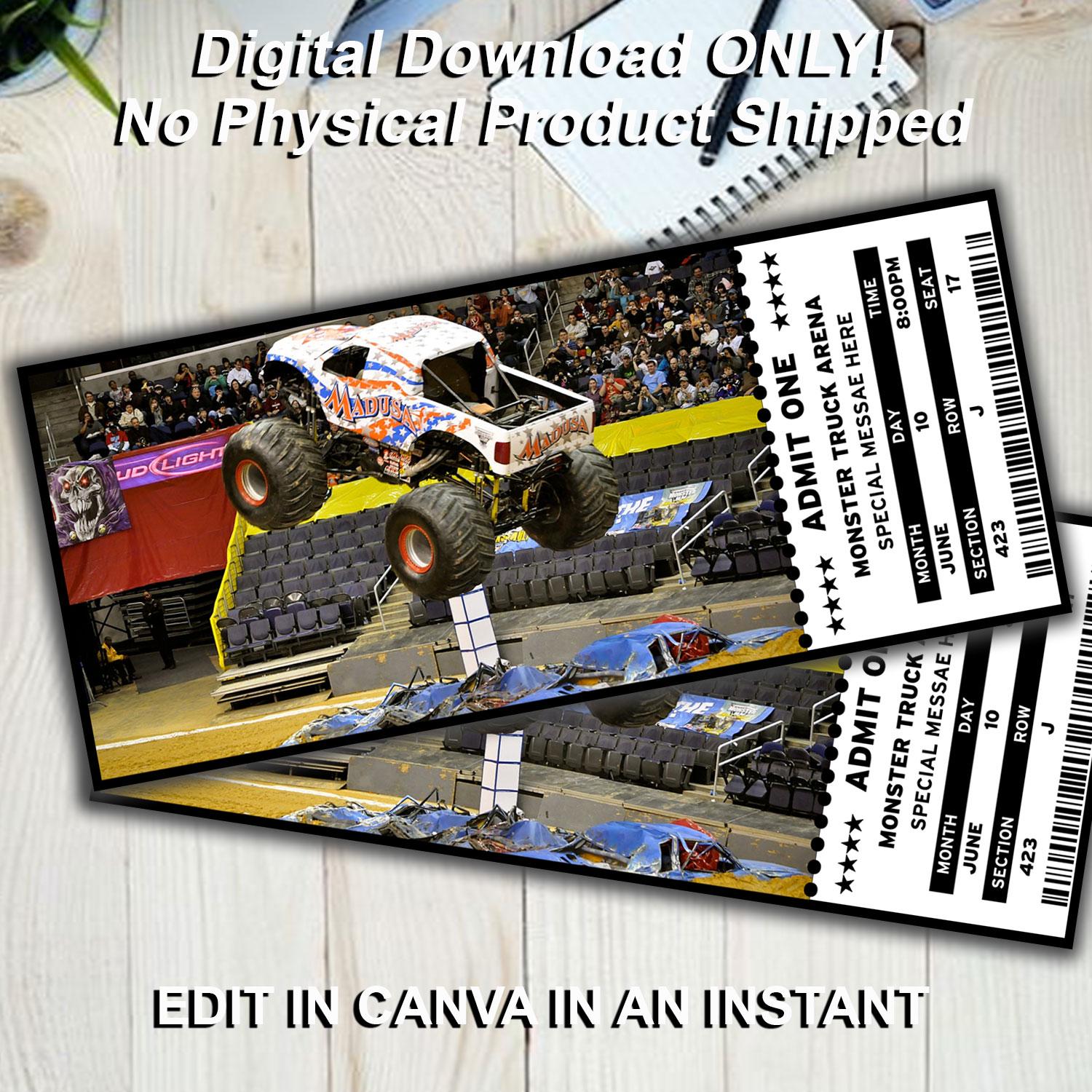 PRINTABLE Monster Truck Ticket Stub Template, Professional Race Show ...