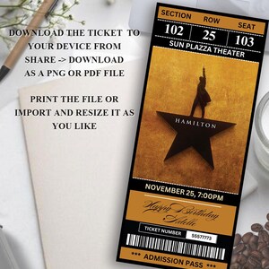 Printable Hamilton Broadway Surprise Ticket, Hamilton the Musical ...