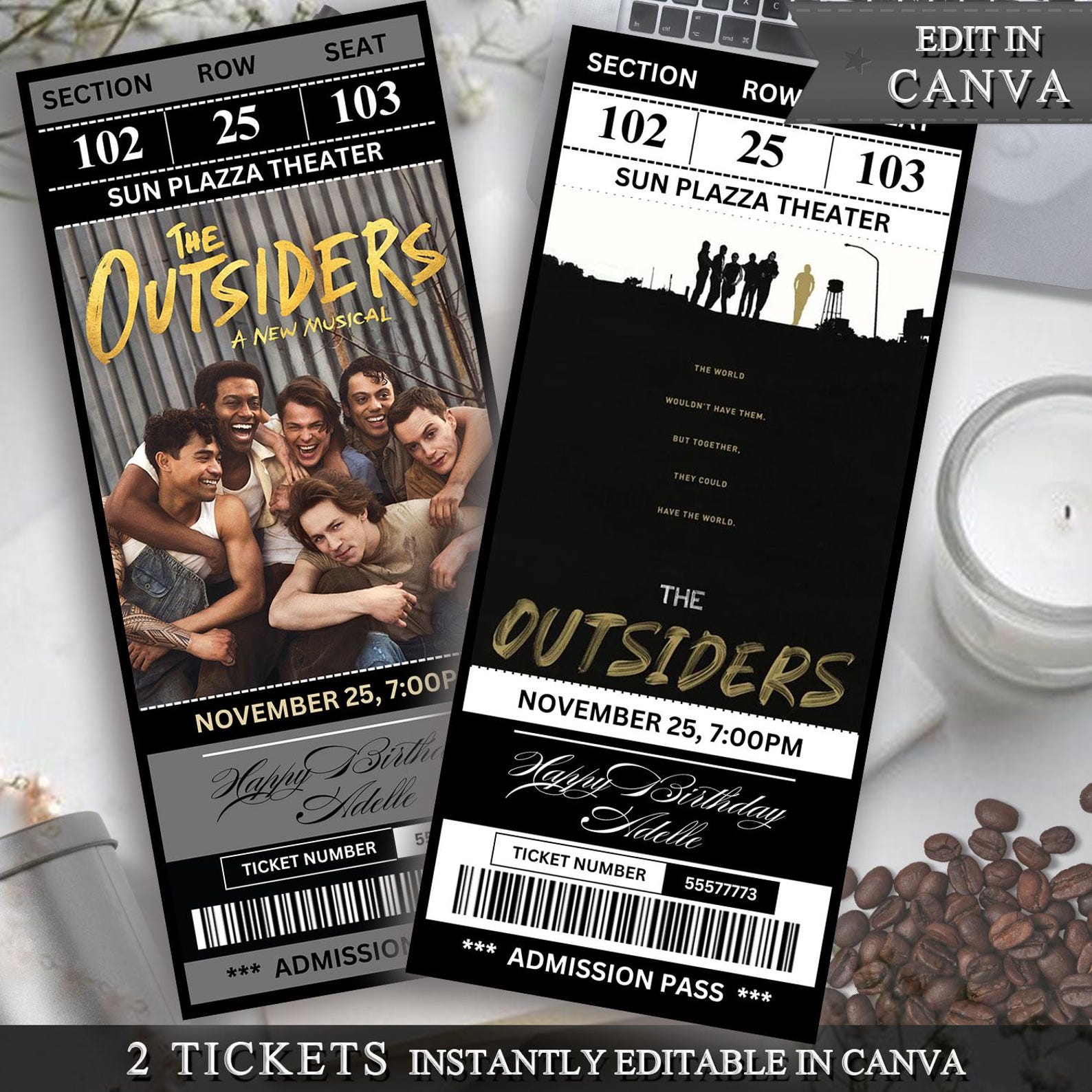 Printable Canva the OUTSIDERS Musical Ticket Template, the OUTSIDERS ...
