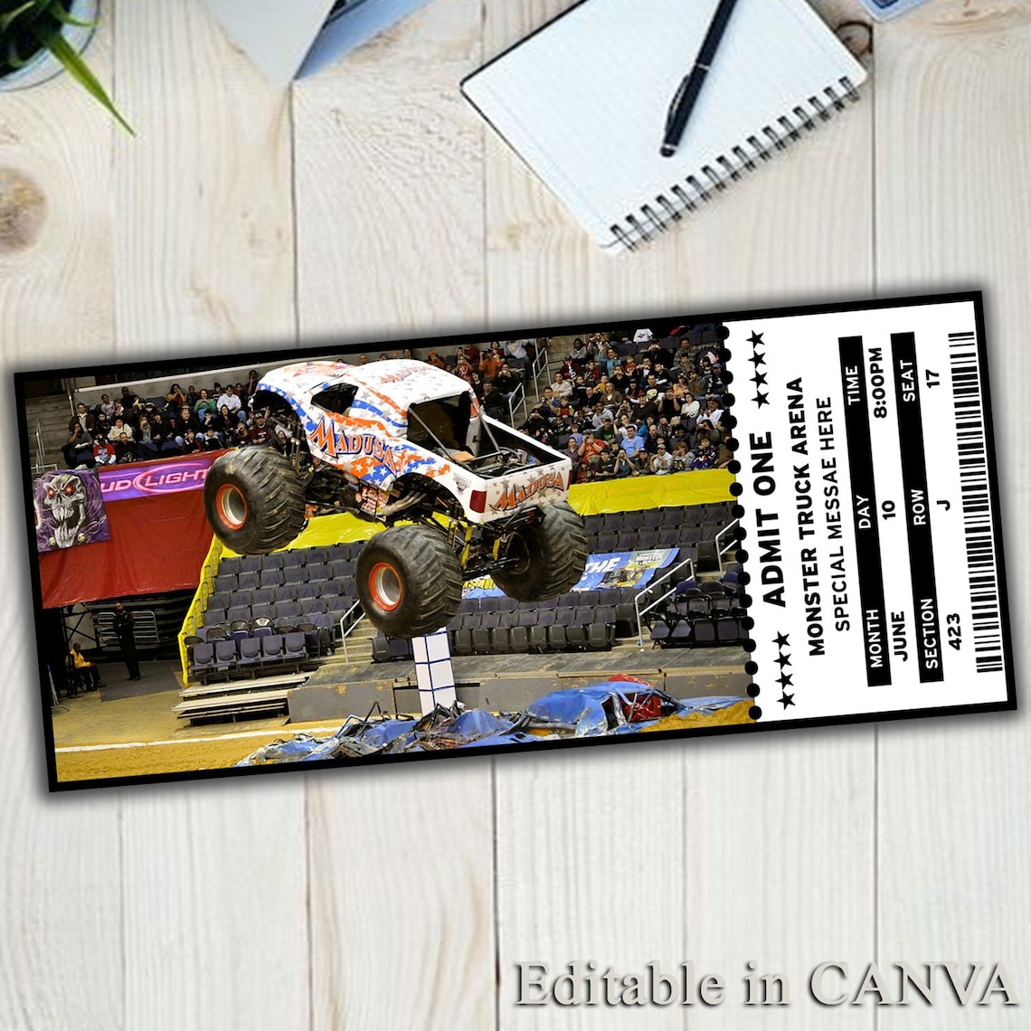 PRINTABLE Monster Truck Ticket Stub Template, Professional Race Show ...