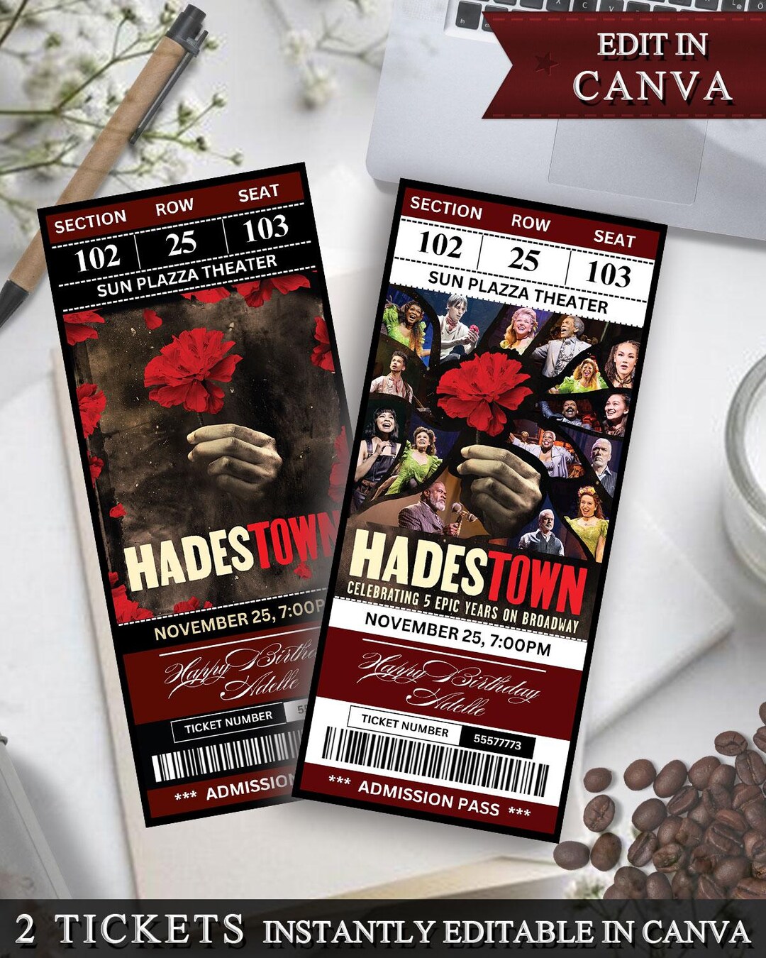 Printable HADESTOWN Broadway Surprise Ticket. Editable Musical Theatre ...