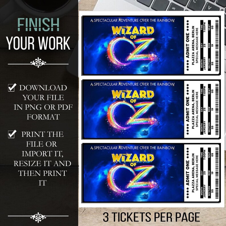 INSTANTLY EDIT Wizard of OZ Ticket Stub Template, Broadway Show Tickets ...