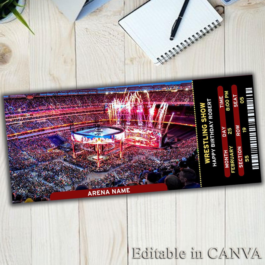 INSTANTLY EDITABLE WRESTLING Ticket Stub Template, Professional ...