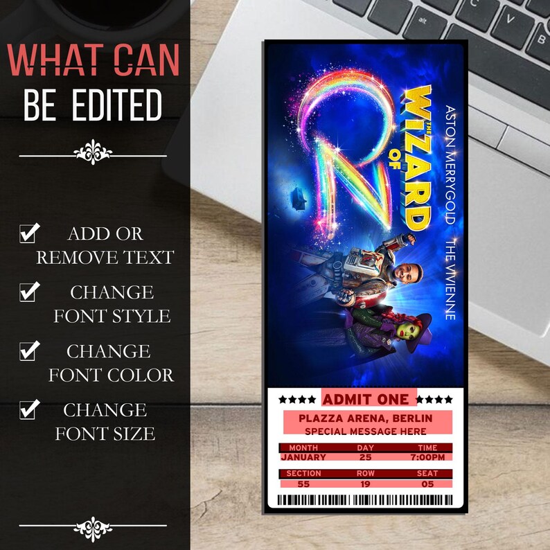 Printable Wizard of Oz Musical Theatre Ticket, Personalized Gift Reveal ...