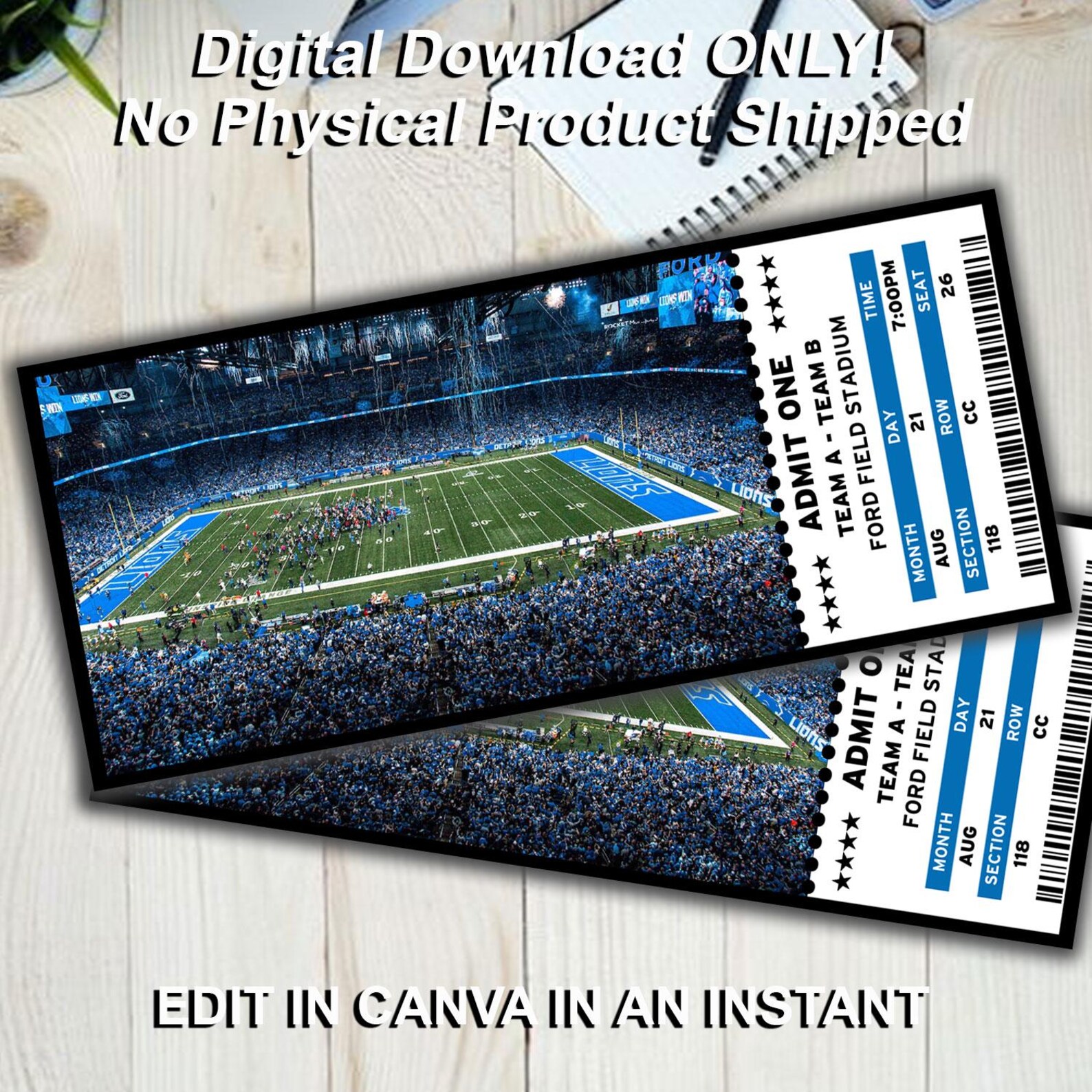 INSTANTLY CANVA EDIT Football Ticket Stub Template, Professional Sport ...