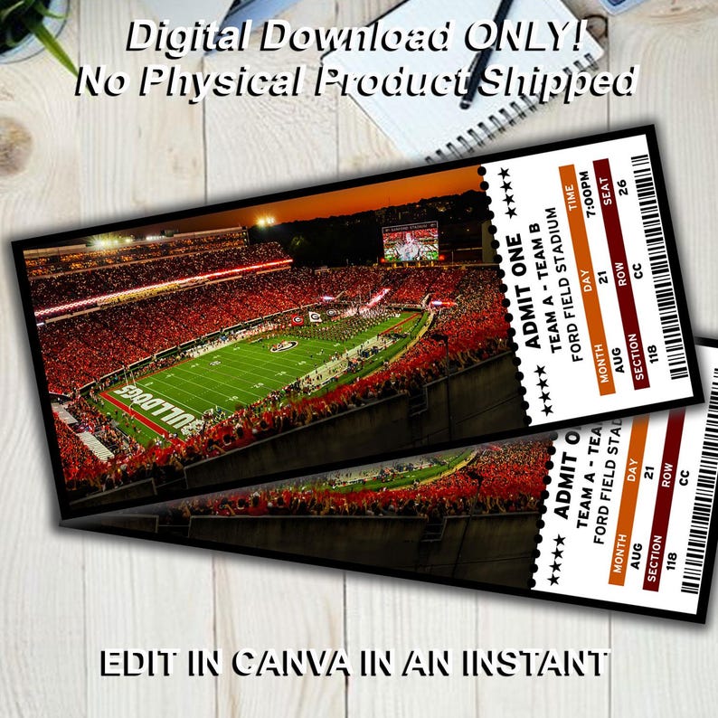 INSTANTLY EDIT Sports Football Ticket Stub Template, Professional ...