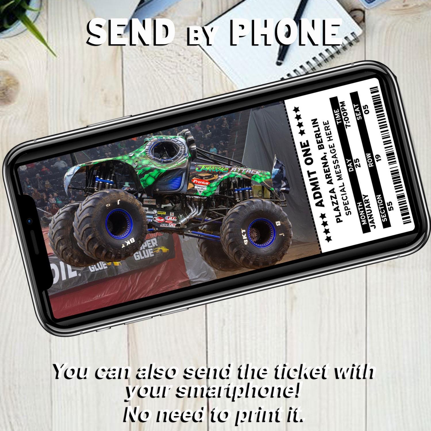 INSTANTLY EDIT Monster Truck Ticket Stub Template, Professional Race ...