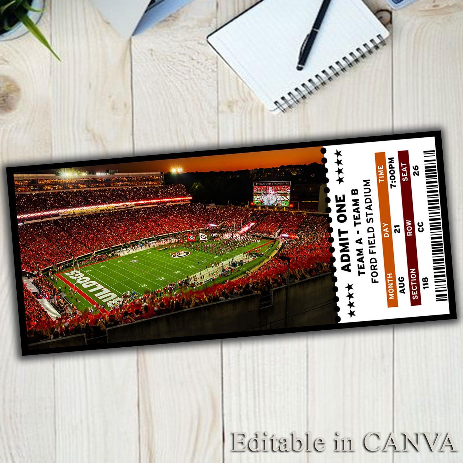 INSTANTLY EDIT Sports Football Ticket Stub Template, Professional ...
