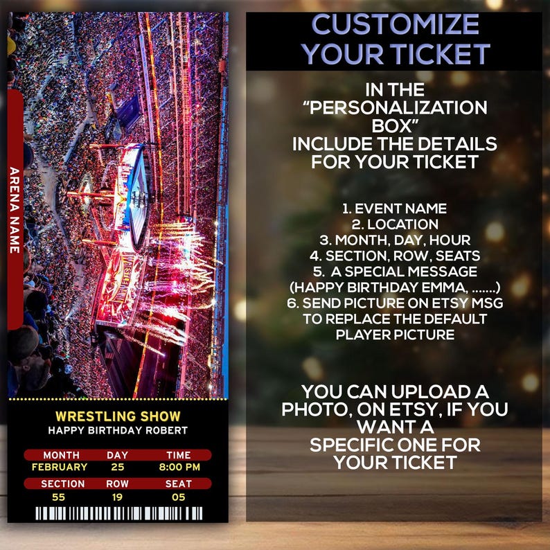 Physical Laminated Wrestling or Boxing Event Ticket Stub Template ...