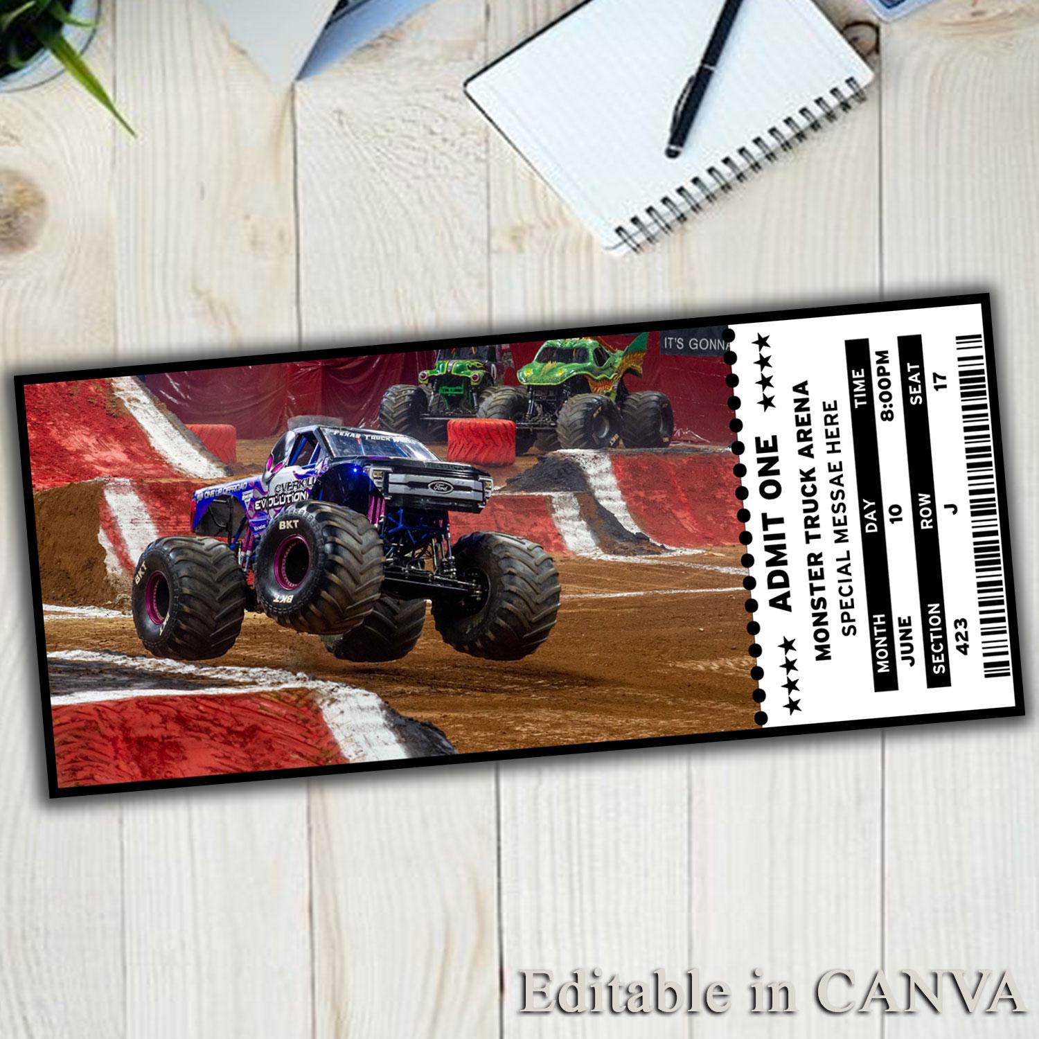 Printable Monster Truck Surprise Ticket, Monster Truck Collectible ...