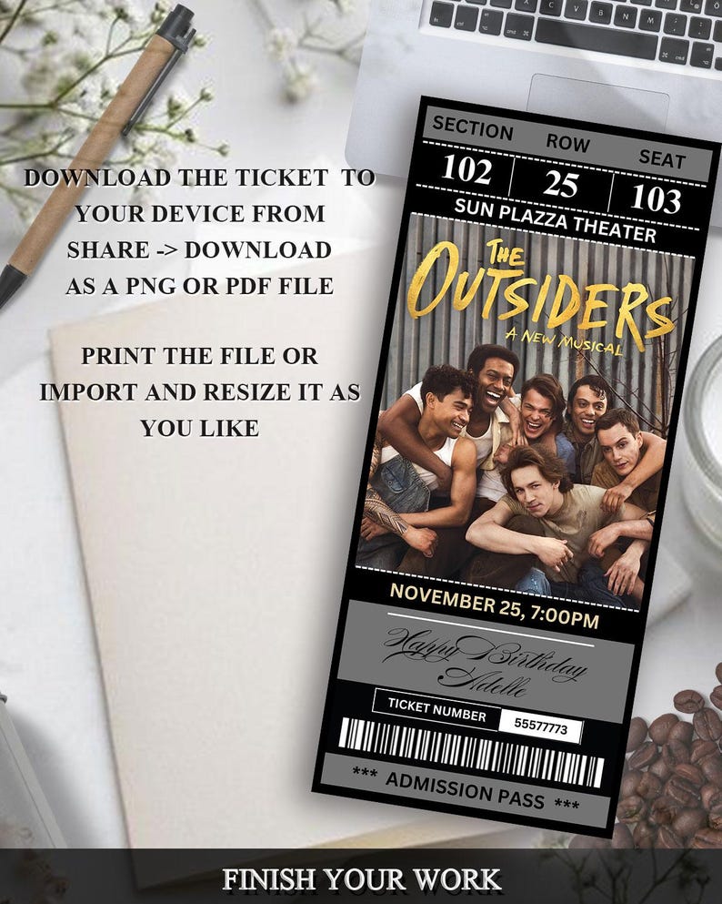 Printable Canva the OUTSIDERS Musical Ticket Template, the OUTSIDERS ...