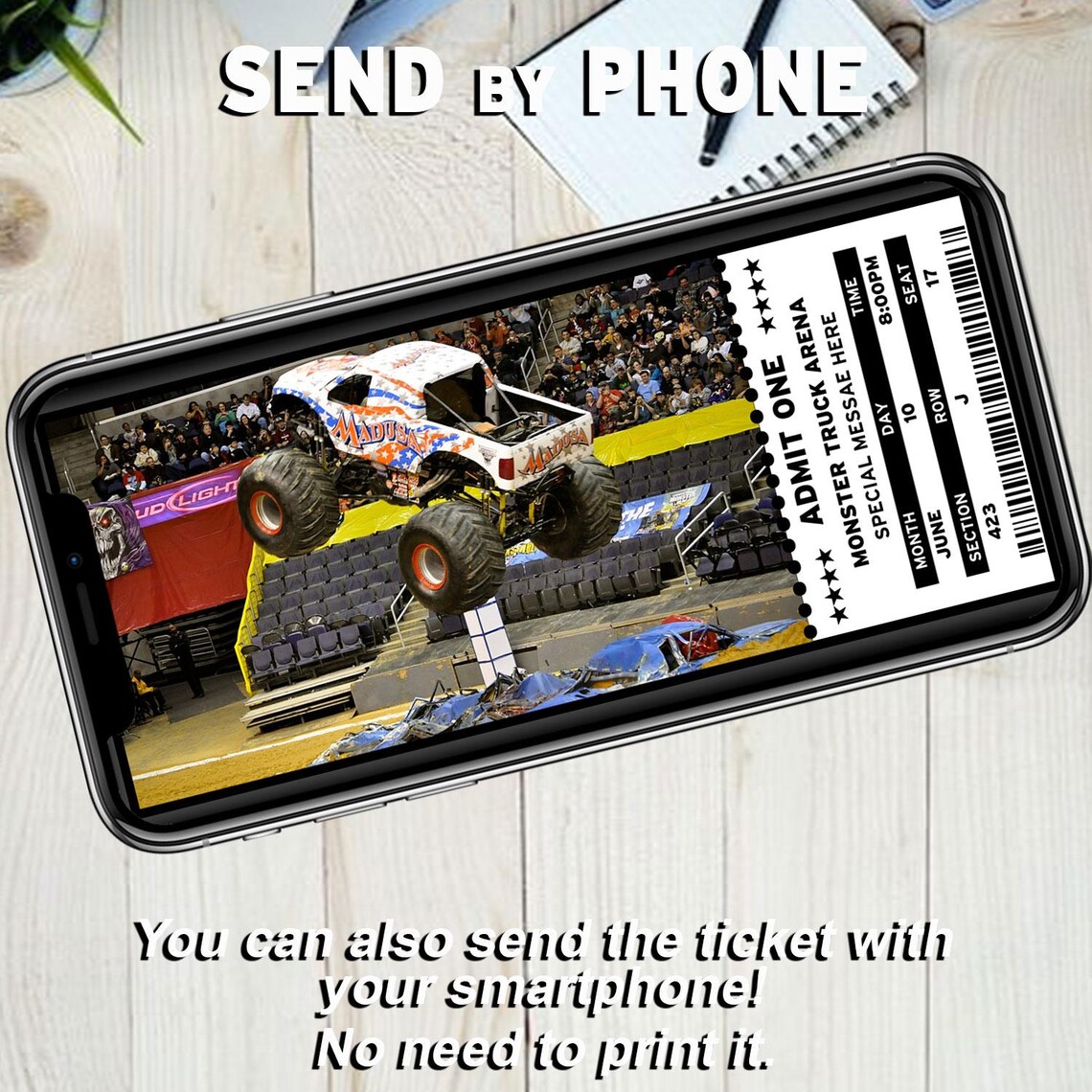 PRINTABLE Monster Truck Ticket Stub Template, Professional Race Show ...