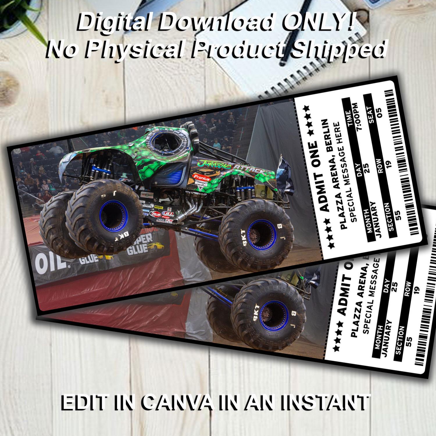 INSTANTLY EDIT Monster Truck Ticket Stub Template, Professional Race ...