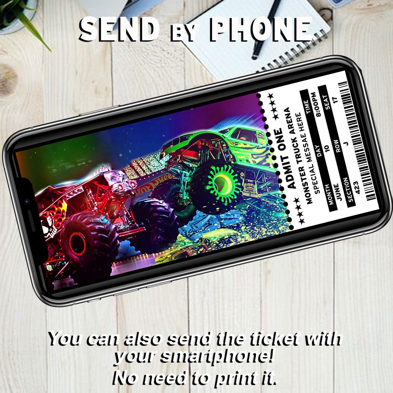 Monster Truck Game Ticket, Christmas Monster Truck Ticket, Printable ...