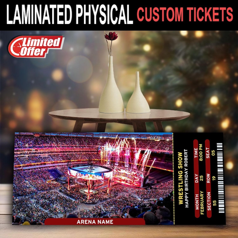 Physical Laminated Wrestling or Boxing Event Ticket Stub Template ...
