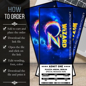 INSTANTLY EDIT Wizard of OZ Ticket Stub Template, Broadway Show Tickets ...