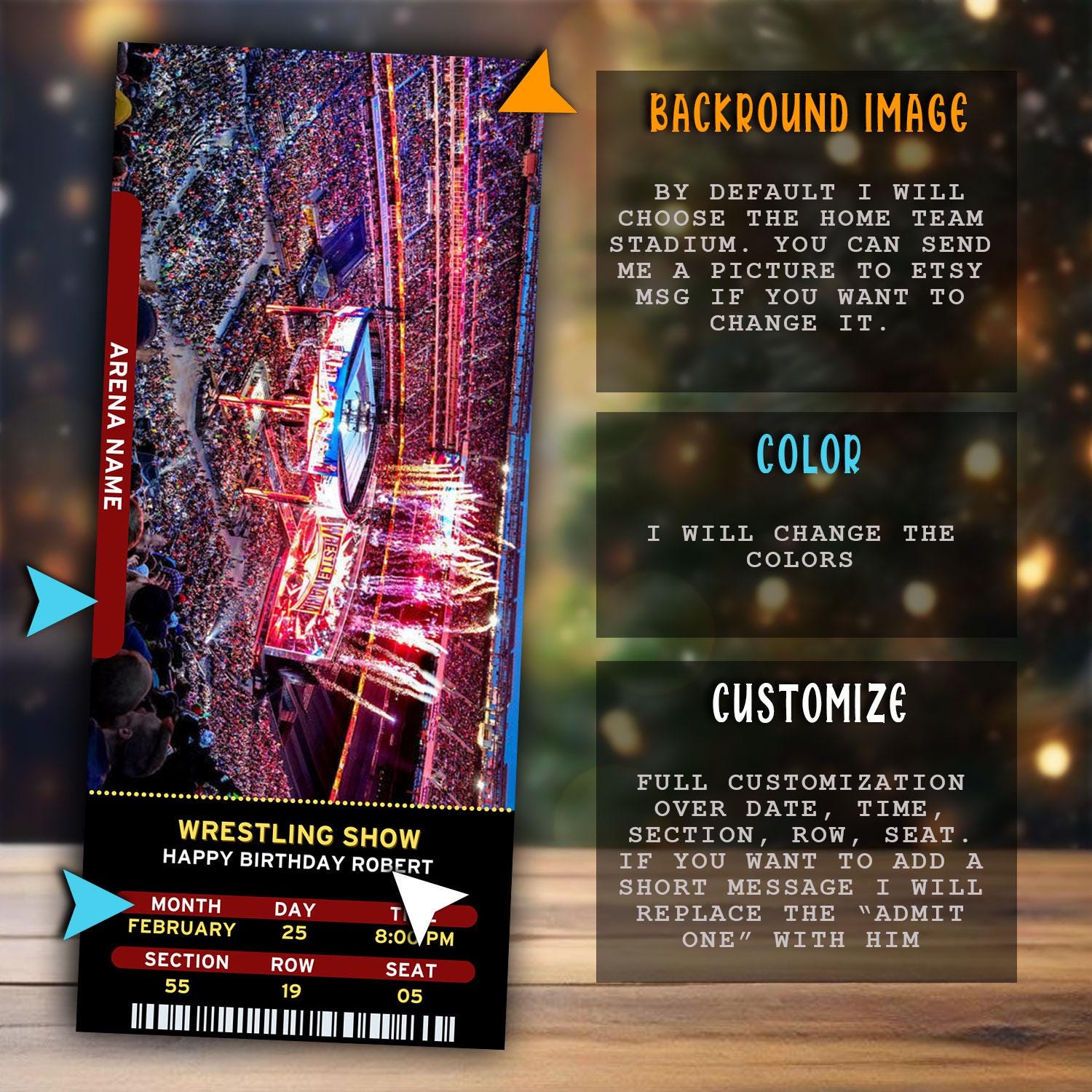 Physical Laminated Wrestling or Boxing Event Ticket Stub Template ...