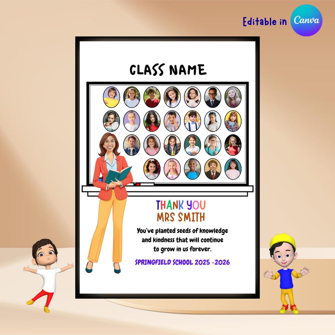 Editable School Class Photo Collage Template | Teacher Next to ...