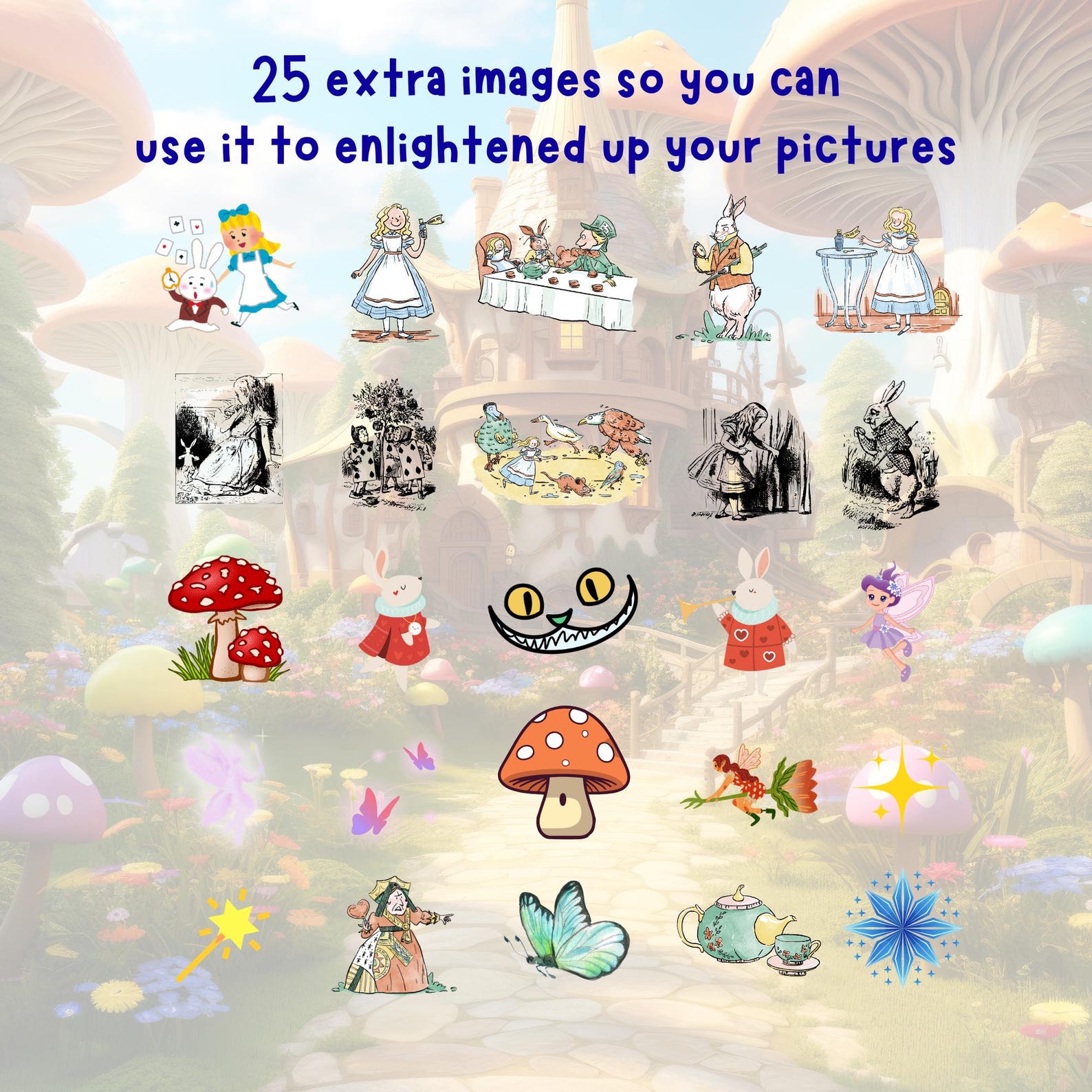 Alice in Wonderland Clipart Add Your Photo, Digital Dreamy Illustration ...