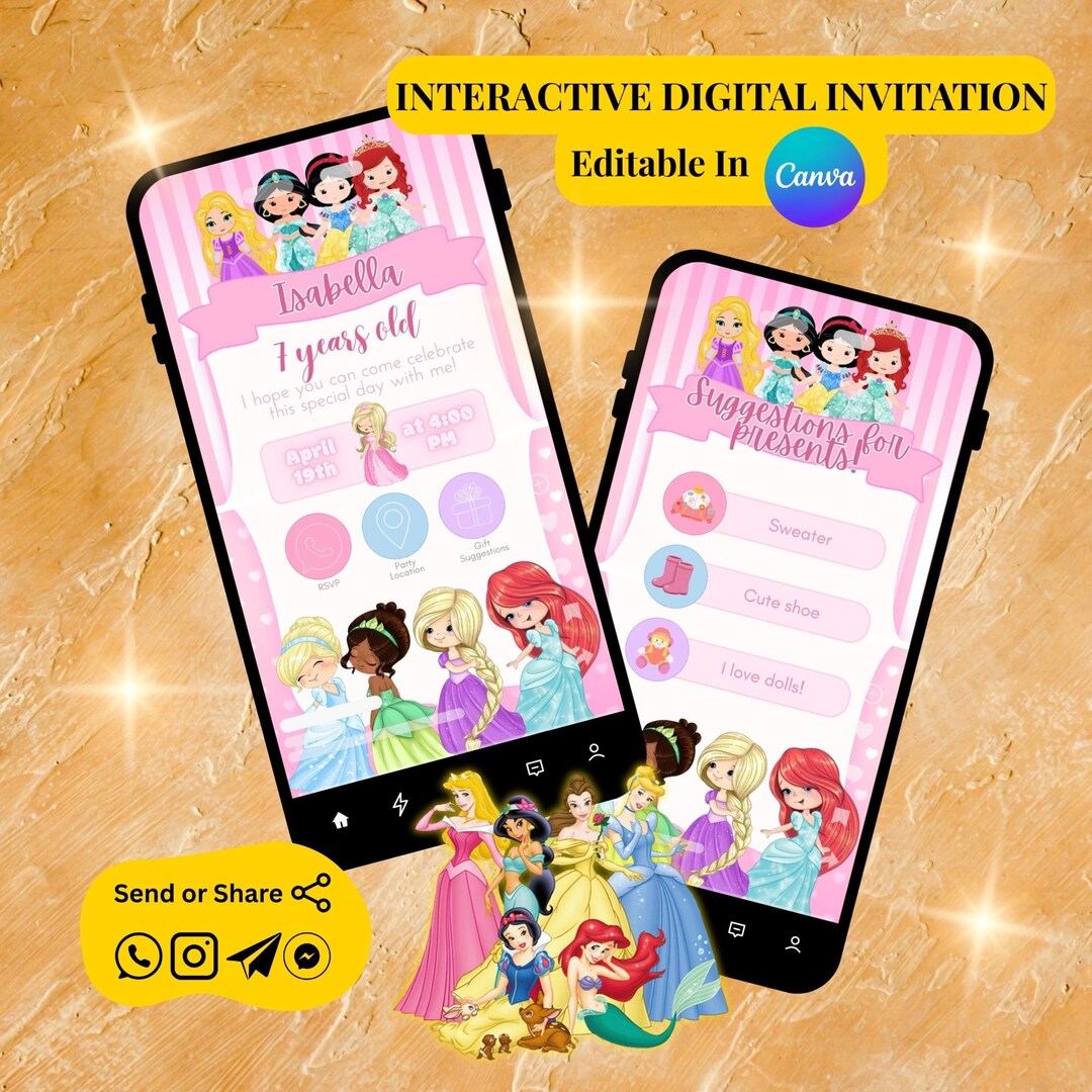 Editable Birthday Party Invitation, Princess Birthday Invite Girl ...