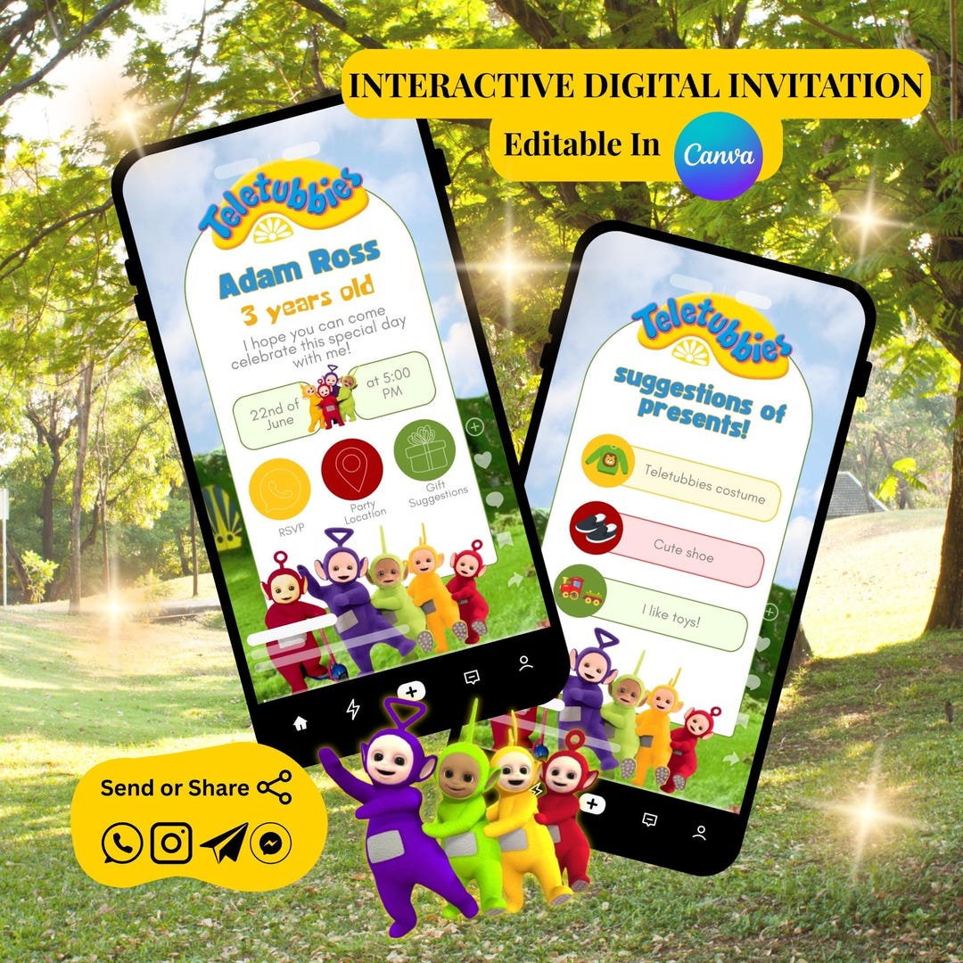 Editable Teletubbies Birthday Party Invitation Template, Teletubbies ...