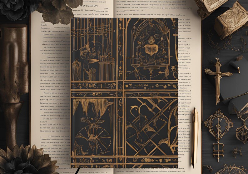 Dark Academia Hardcover Matte Journal With Vintage Gold Sketching on ...