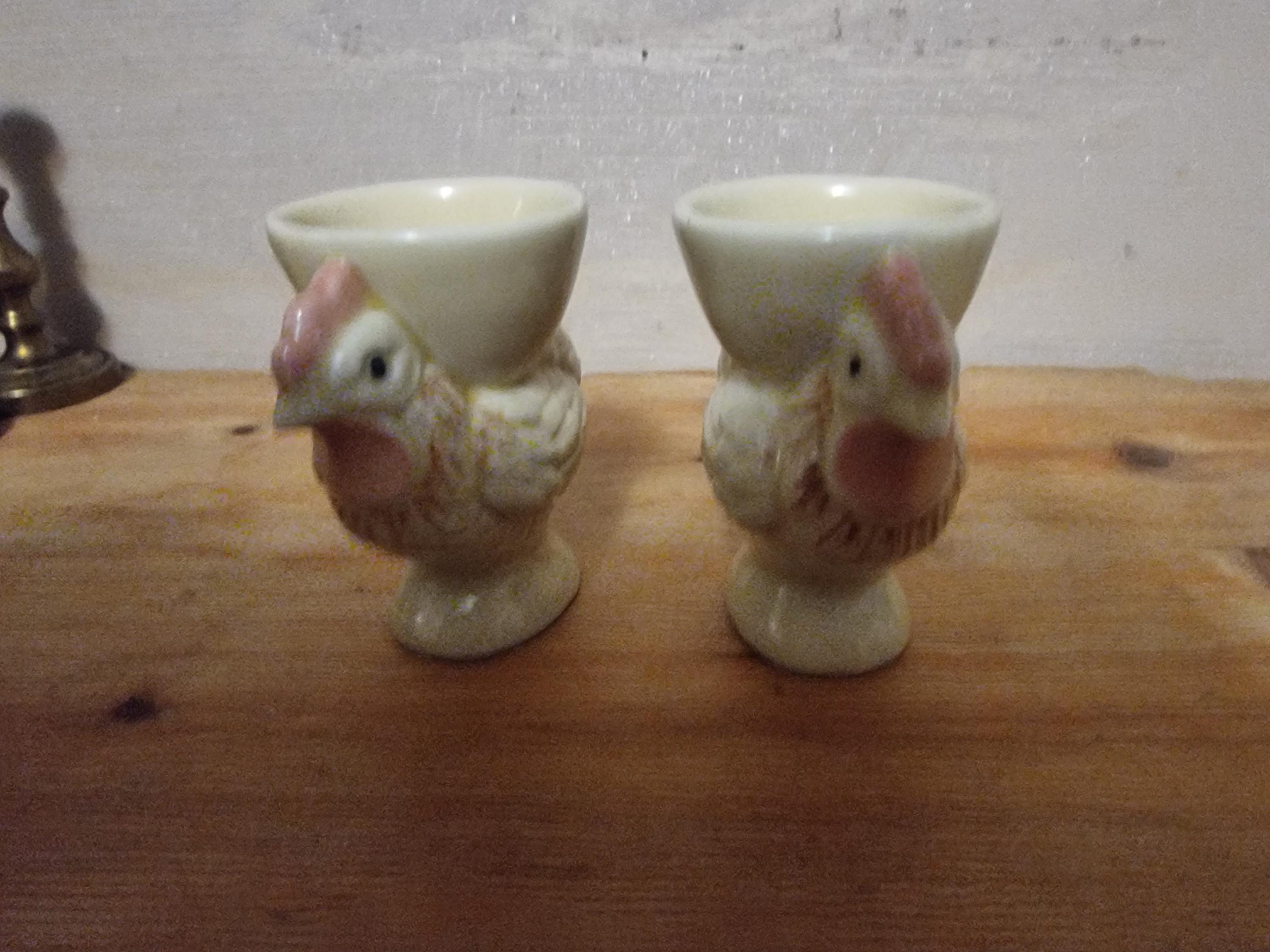 2x Vintage Ironstone Chicken Egg Cups - Cream and Pink Colour - Etsy