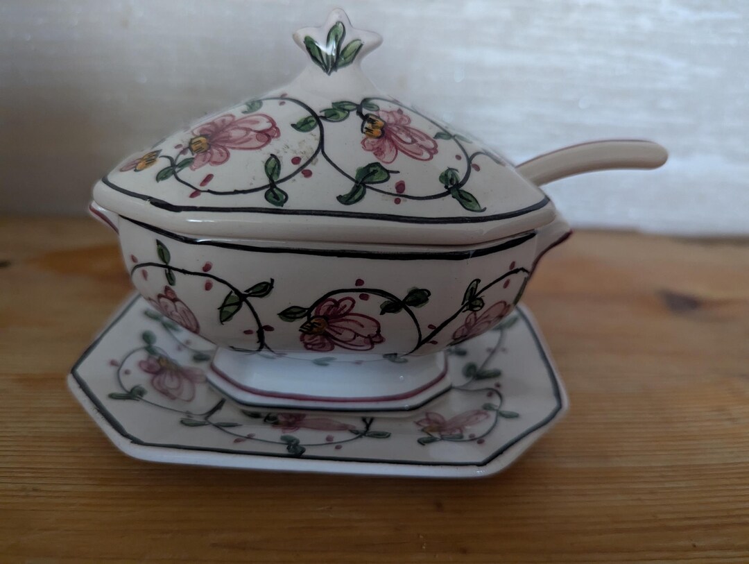 Anfora Agueda Hand Painted Lidded Preserve Pot, Sauce Dish, Tureen ...
