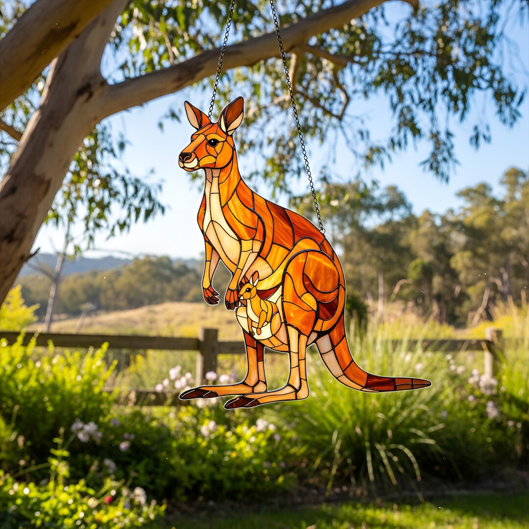 Kangaroo Stained Glass Suncatcher, Mother and Baby Kangaroo Window ...