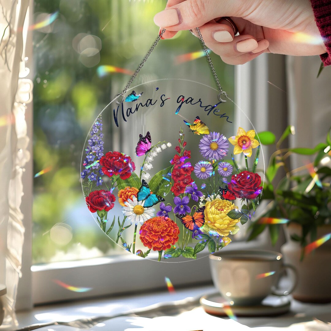 Personalized Nana’s Garden Suncatcher | Acrylic Round Window Hanging ...