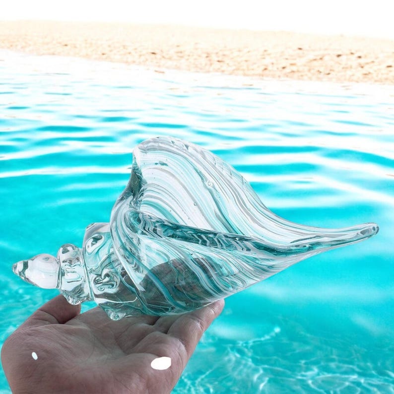 Hand Blown Glass Conch Seashell Sculpture – Coastal Art Decor 9.9x4.1in ...