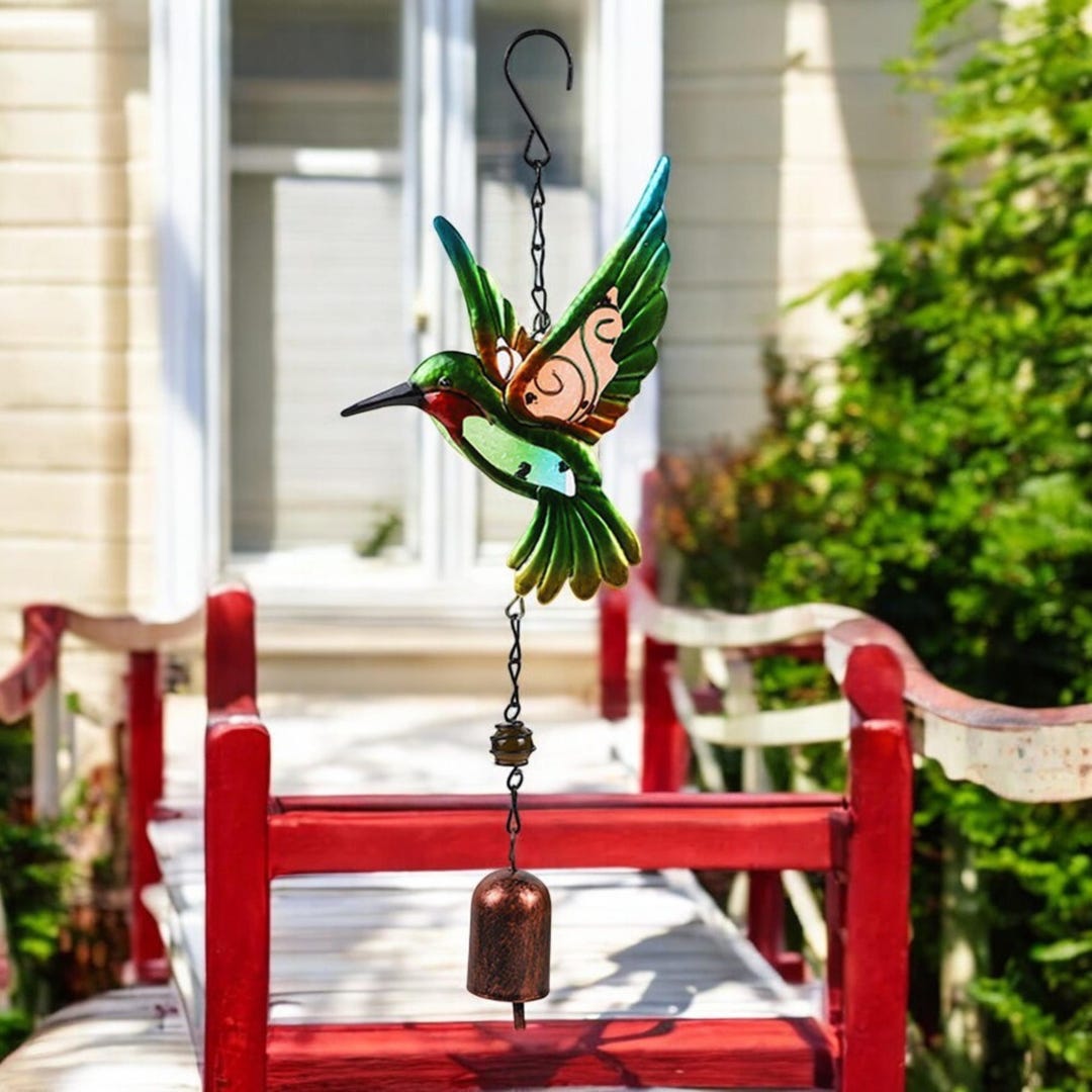 Hummingbird Wind Chime: Metal & Glass, Painted Hanging Pendant - Etsy