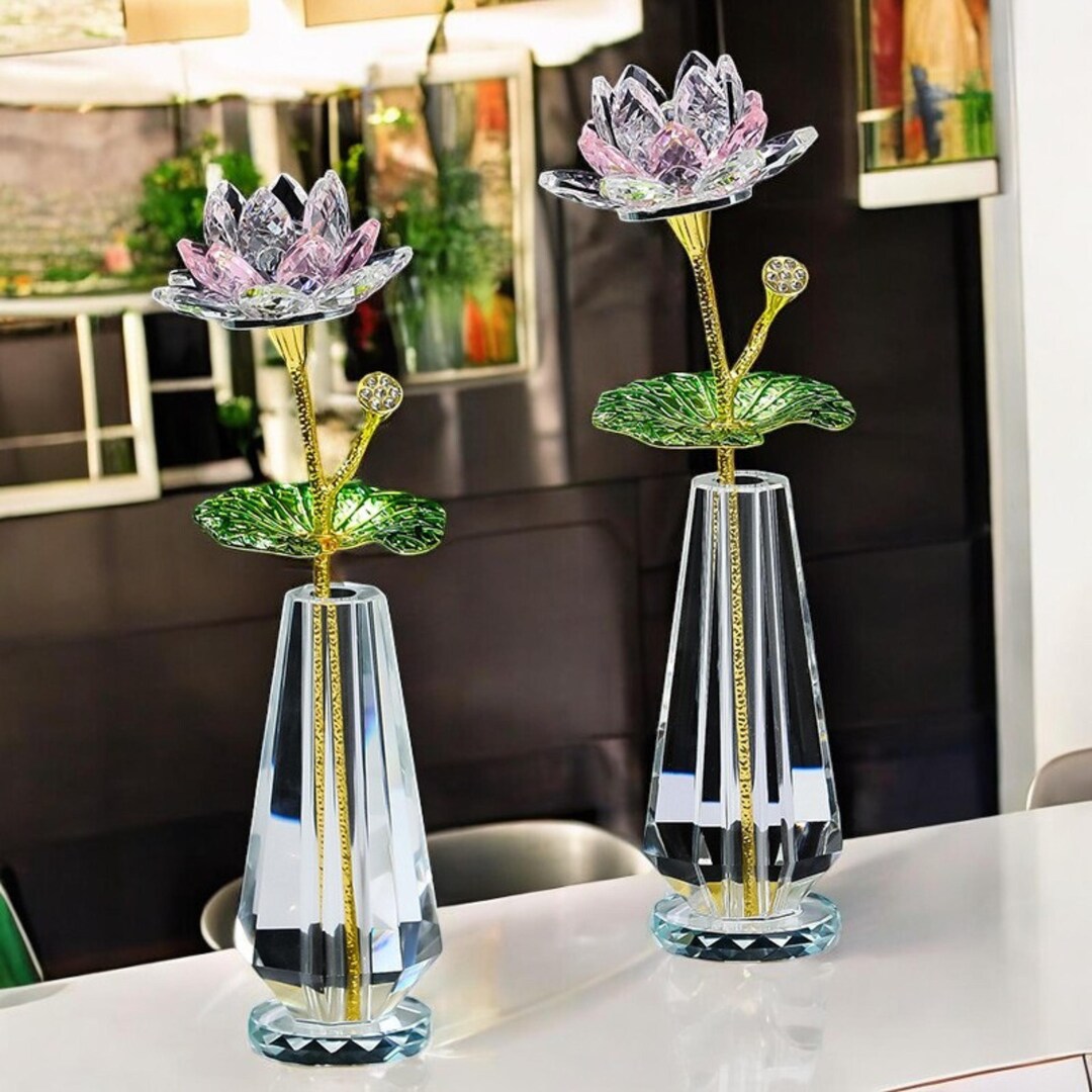 Sparkle Crystal Lotus Flower Figurine Handmade Glass Lotus Flowers Art ...
