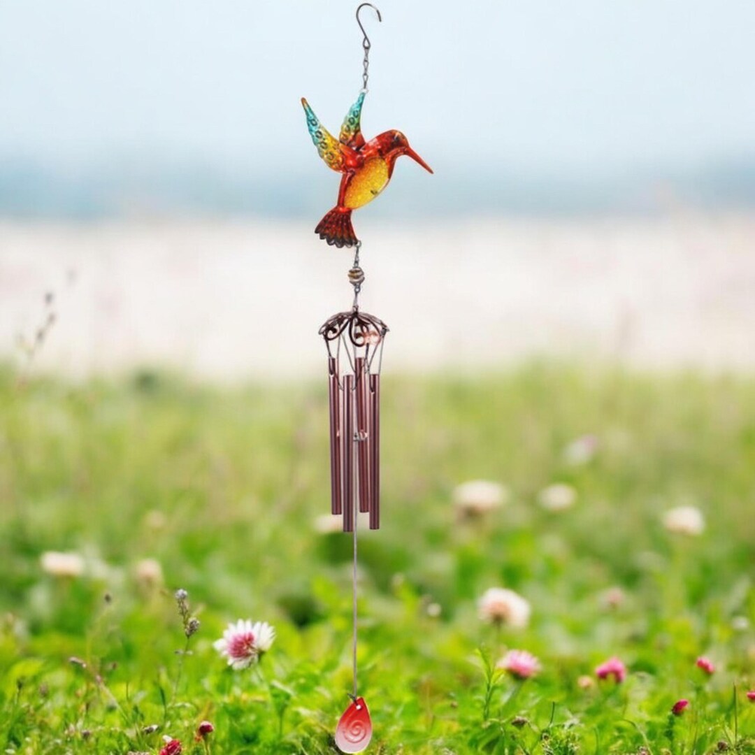 Wind Chime Hummingbirds Metal Glass Painted Crafts Hanging Pendants ...