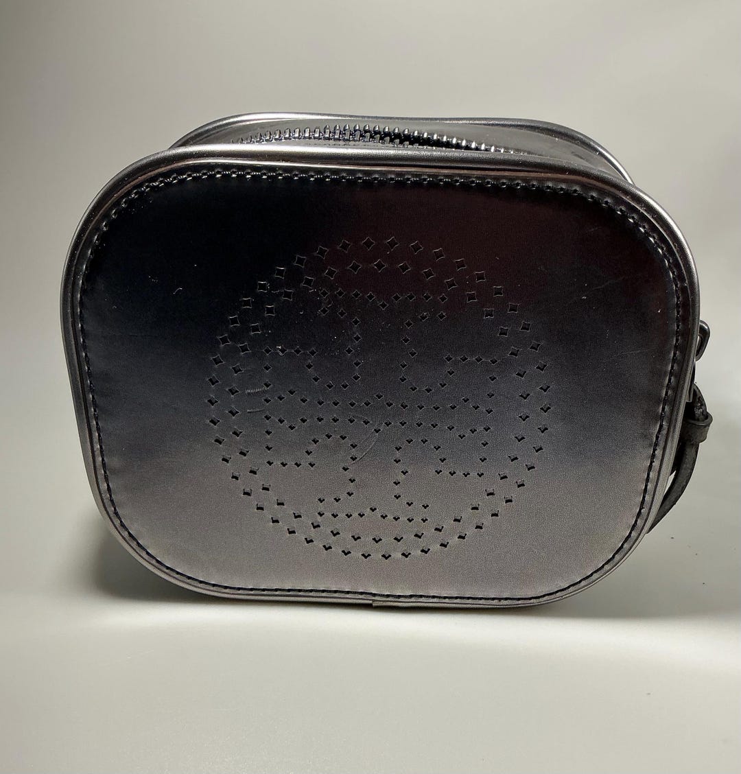 A Rare HTF Modern Vintage Tory Burch Silver Patent Leather Cosmetic ...