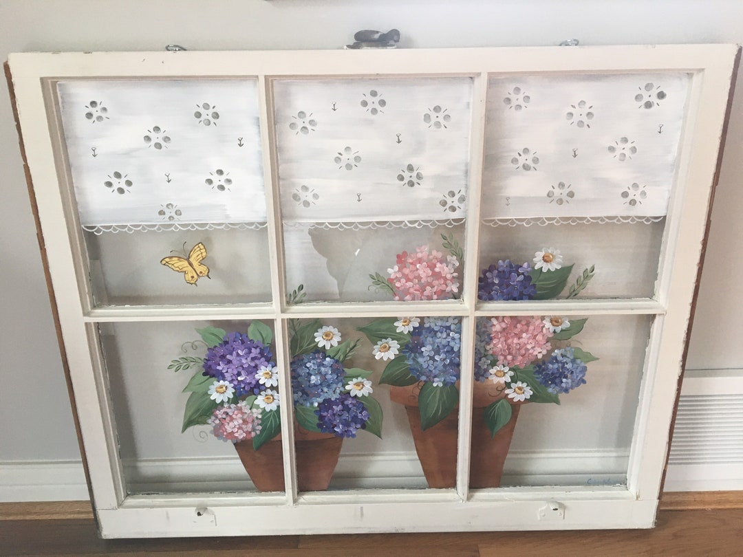 Painted Hydrangea Window, Hydrangeas Art, Old Painted Window - Etsy