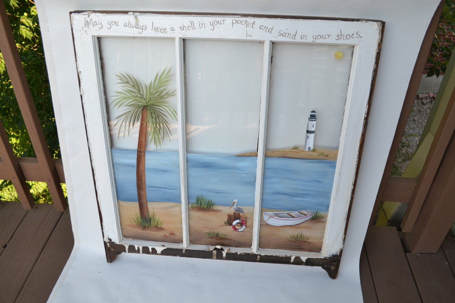 Painted Beach Window Beach Scene Window Old Window Art | Etsy