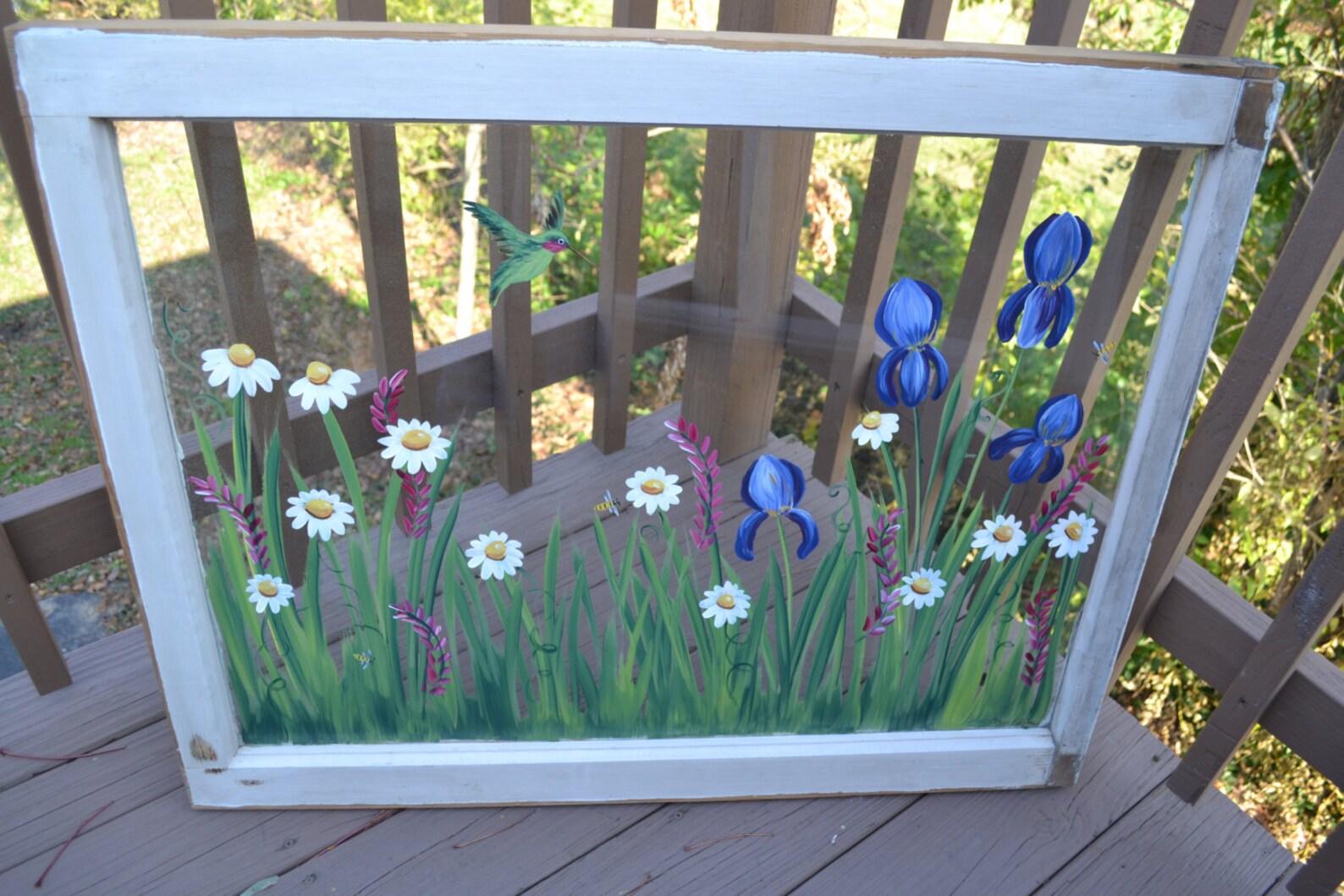 Painted Iris Window Old Window Art Painted Flower Window - Etsy