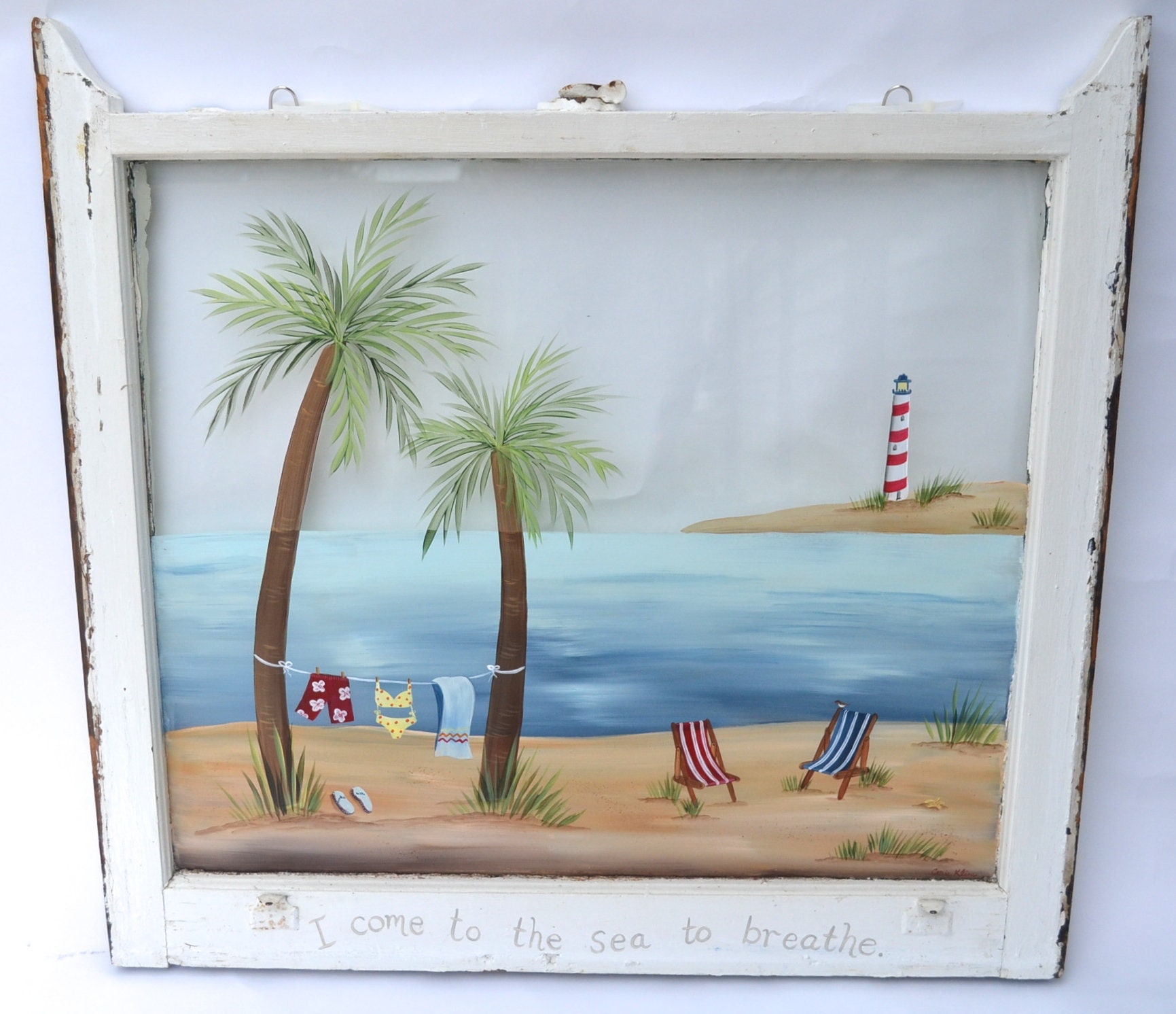 Painted Beach Window Beach Scene Window Old Window Art | Etsy