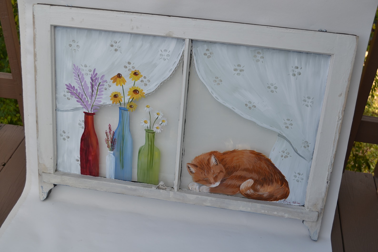 Painted Cat Window Old Painted Window Sleeping Cat in a | Etsy