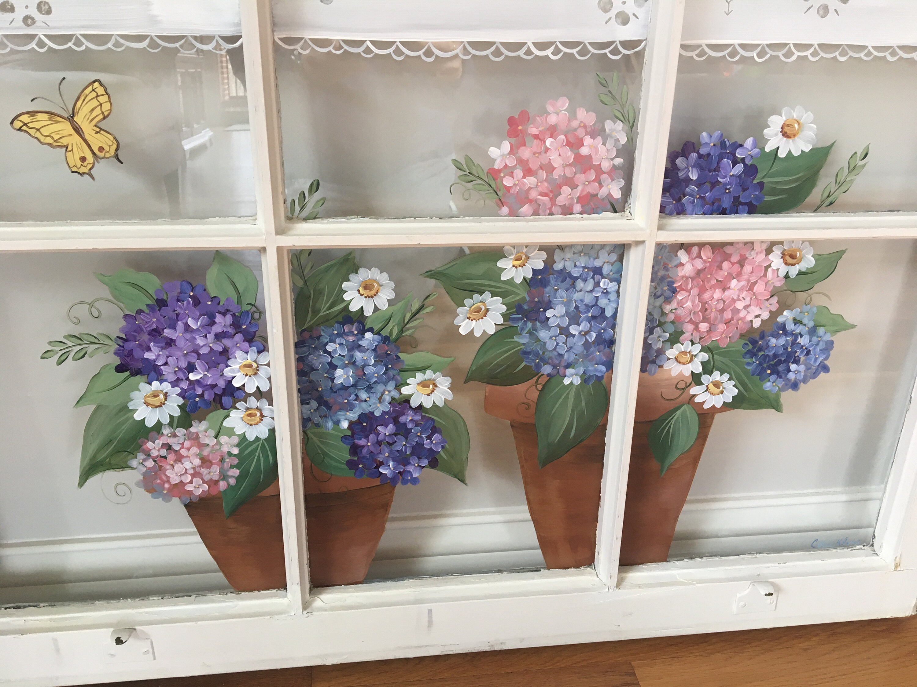 Painted Hydrangea Window, Hydrangeas Art, Old Painted Window - Etsy