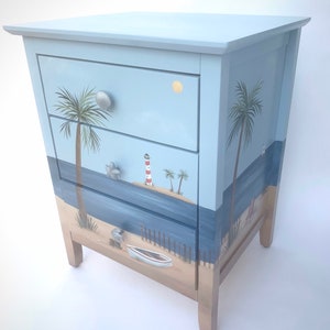 Painted Beach Nightstand, Painted Ocean Nightstand, Beach End Table ...