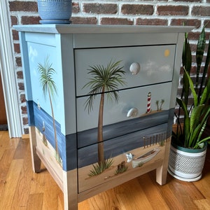 Painted Beach Nightstand, Painted Ocean Nightstand, Beach End Table ...