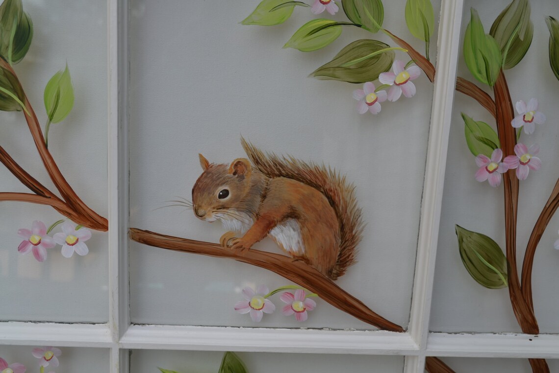 Painted Squirrel Window Old Window Art Squirrel Window Art - Etsy