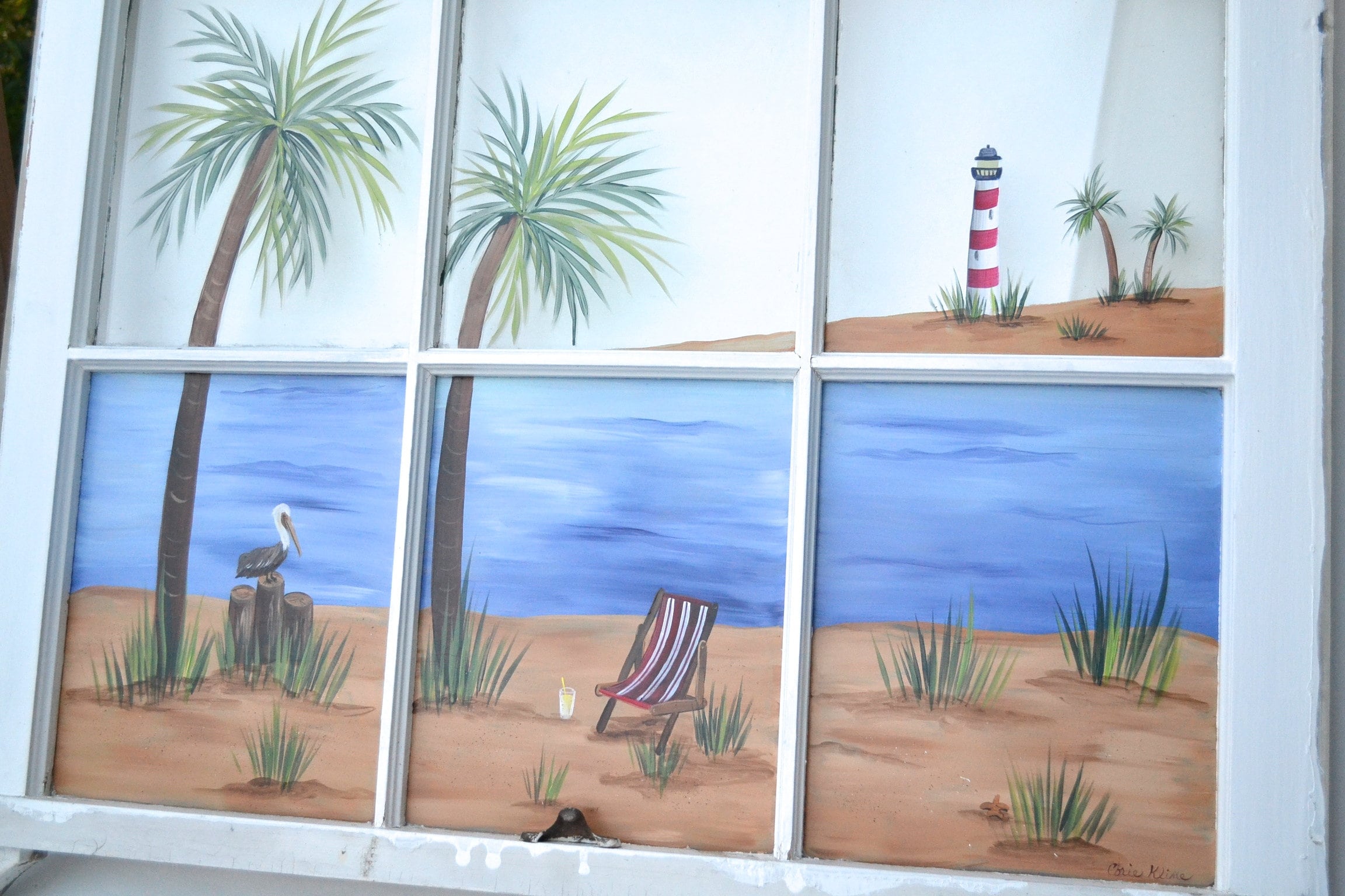 Painted Beach Window Beach Scene Window Old Window Art | Etsy